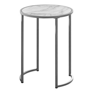 Accent Table Side Round End Lamp Bedroom Metal White Marble Look ...