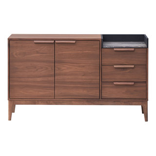 ACME Bevis Server Engineered Stone Top & Walnut Finish - Midcentury ...