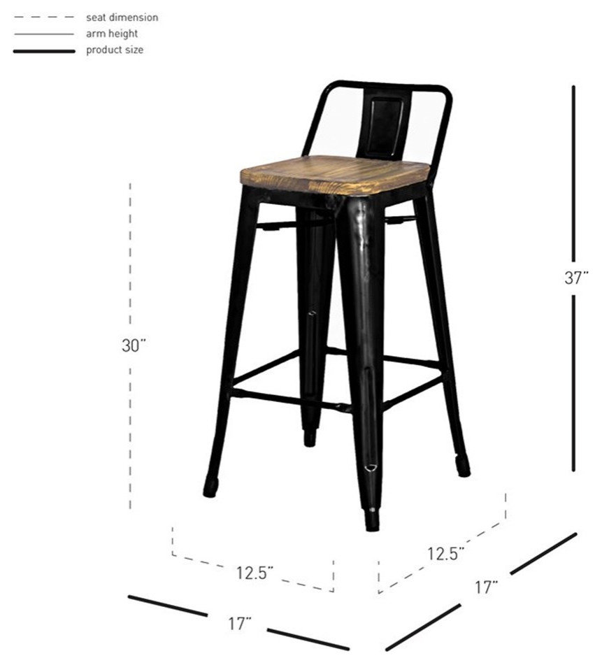 Pemberly Row 30" Metal Low Back Bar Stool in Black (Set of 4 ...