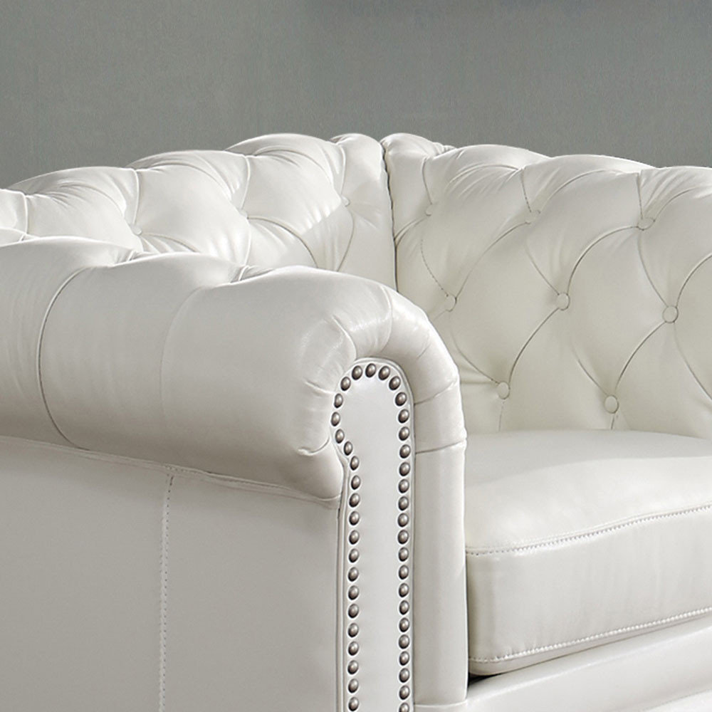 Hydeline Aliso 100% Leather Chesterfield Sofa Set, Sofa and Chair ...