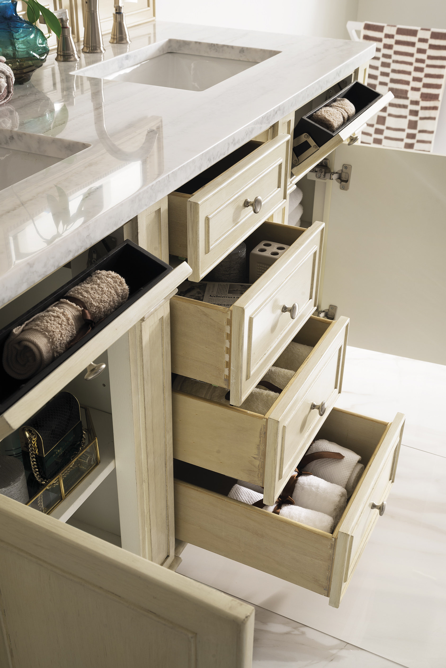 Bristol 60" Double Vanity, Vintage Vanilla, Arctic Fall Solid Surface ...