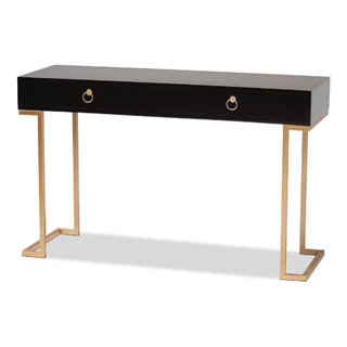 Modern and Contemporary Black Finished Wood Gold Metal 2-Drawer Console ...