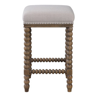 Luxe Retro Style Spindle Turned Leg Counter Stool | Plush Ivory Bar ...
