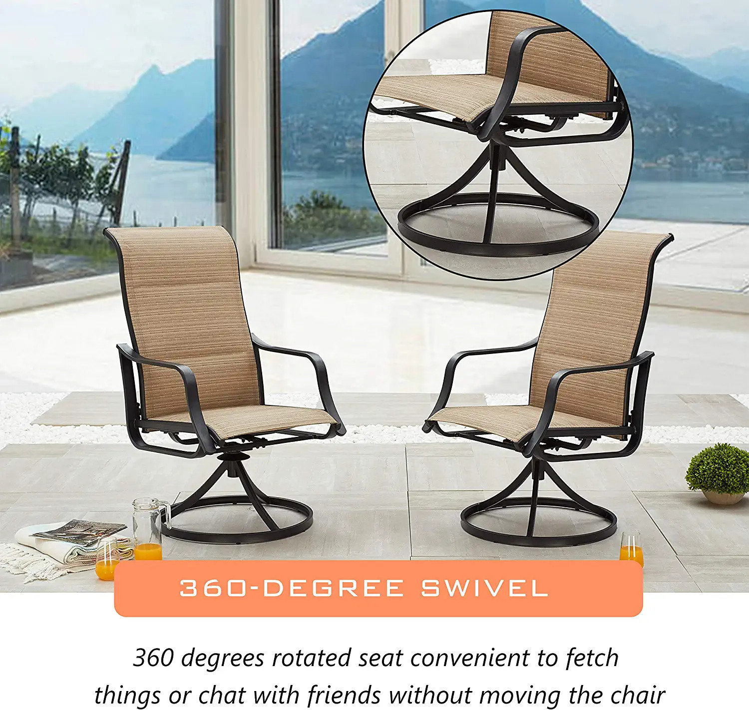 Set of 2 Modern Patio Rocking Chair, Metal Frame & Breathable Sling ...