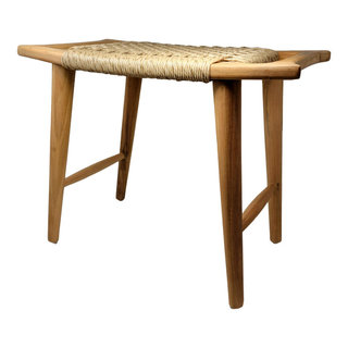 Woven Classic Arch Teak Accent Stool Table Taper Leg Outdoor Indoor Handles - Beach Style ...