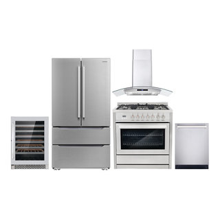 5PC Kitchen Package with 36" 240V Dual Fuel Range & 36" Wall Mount ...