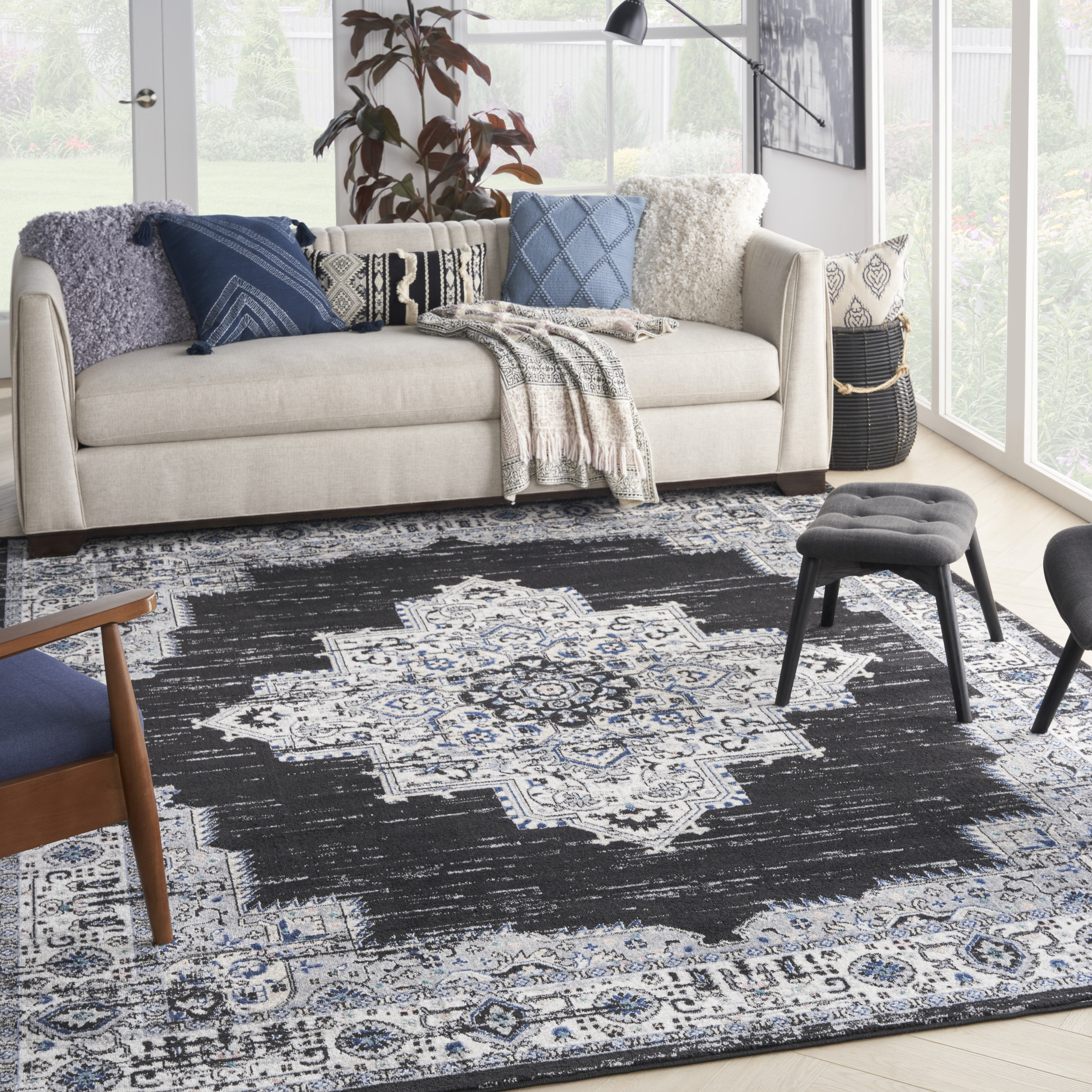 Nourison Passion PSN03 Area Rug, Black/Ivory, 8' x 10' - Contemporary ...