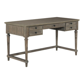 3 Drawer Wooden Plank Style Writing Desk with Turned Legs, Taupe Brown ...