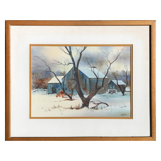 Allen Ulmer, Blue Barn, Watercolor Painting - Farmhouse - Paintings ...