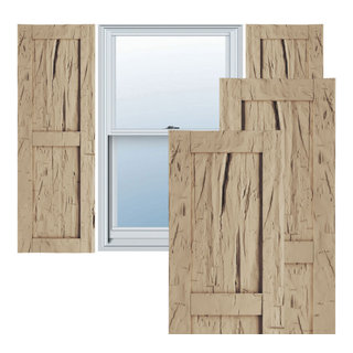 Rustic 2 Equal Flat Panel Faux Wood Shutters, 18x64" - Rustic ...