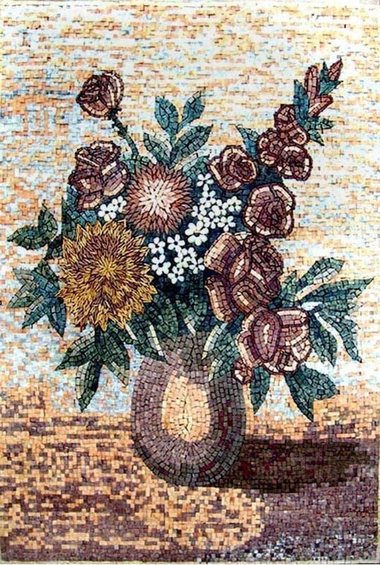 Mosaic Wall Art, Rose and Sunflower, 48" x 64" - Traditional - Tile ...