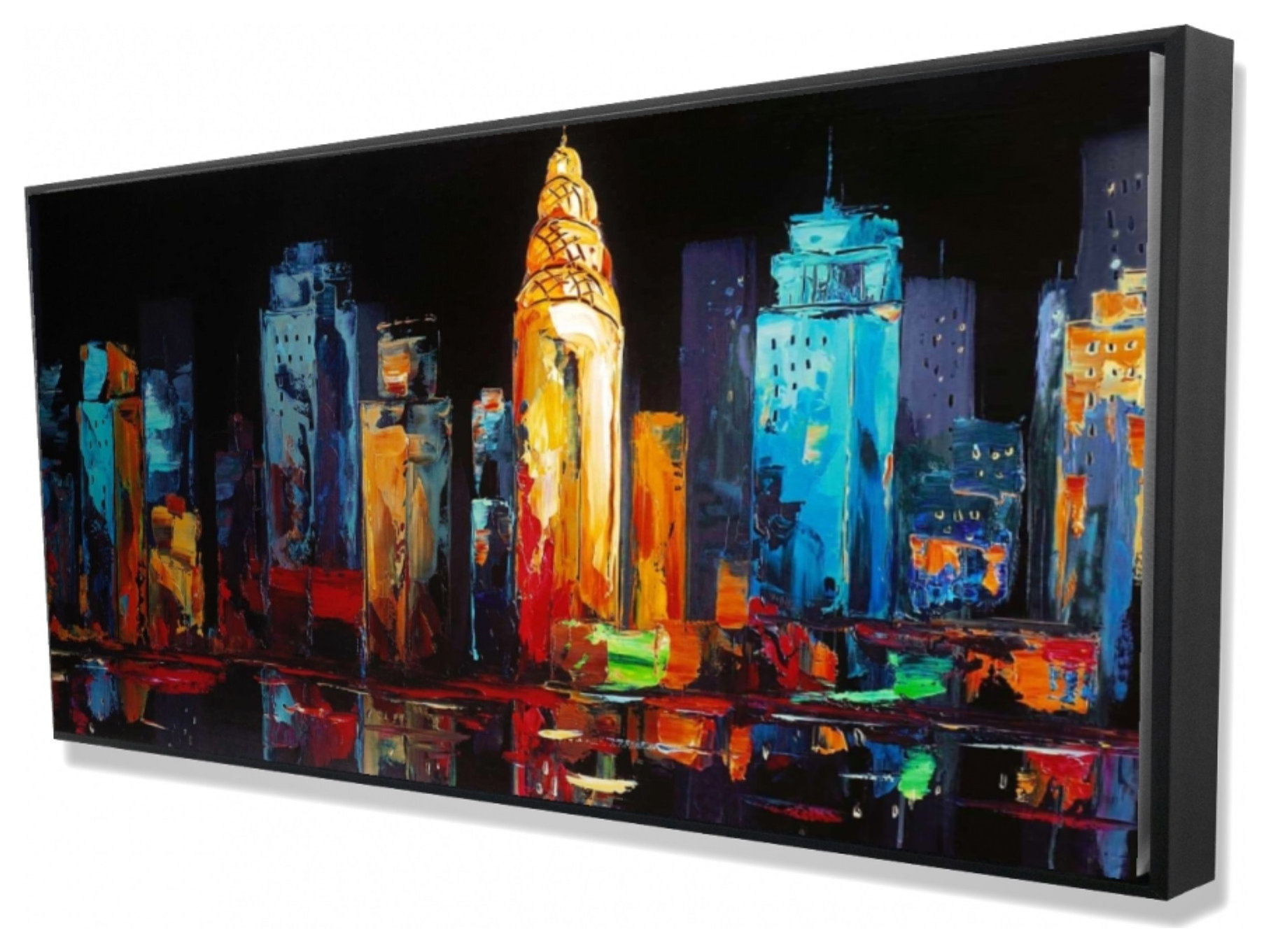 Colorful Abstract Cityscape On A Dark Background, Framed Print On ...