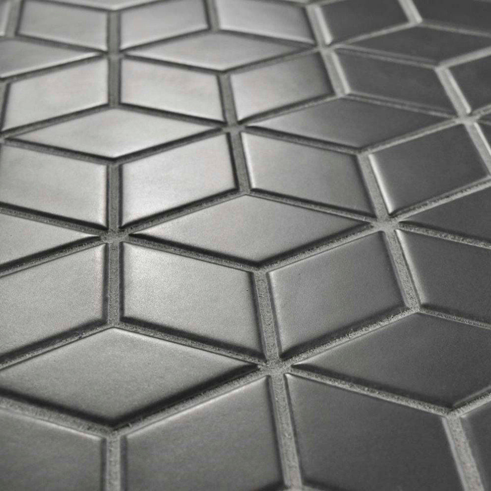 Metro Rhombus Mosaic Floor and Wall Tile, Matte Grey, Sample ...