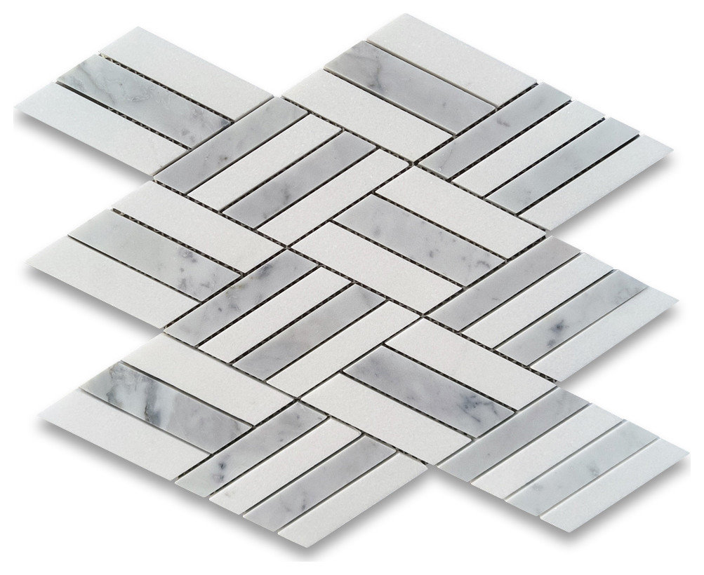 Carrara White Marble Parallelogram Diamond Mosaic Tile Thassos White, 1 ...