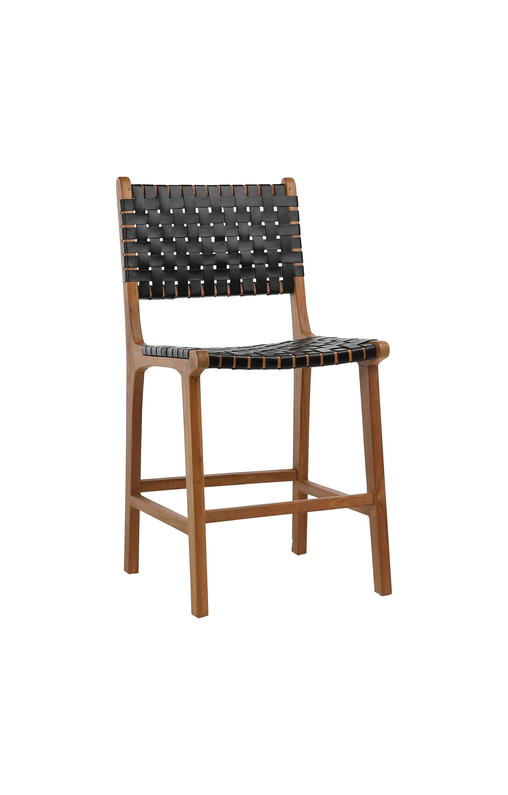 Maverick Top Grain Woven Black Leather With Teak Frame Dining Counter ...
