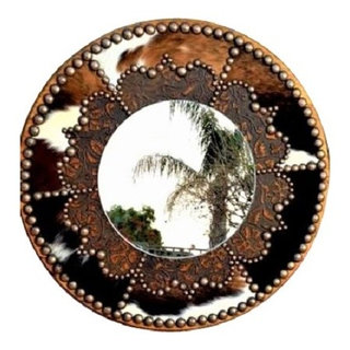 Cowhide and Leather Decorative Western Mirror, 24" - Southwestern ...