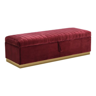 Cormac Modern Red Velvet Bench With Storage - Contemporary - Accent And ...