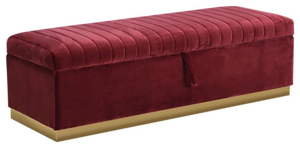 Cormac Modern Red Velvet Bench With Storage - Contemporary - Accent And ...