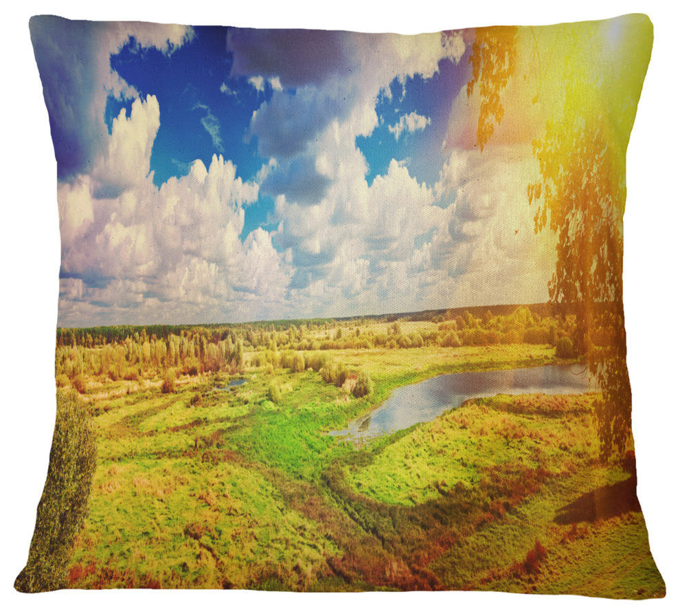 Meadow with Small Flood Sky Landscape Photography Throw Pillow, 16"x16 ...