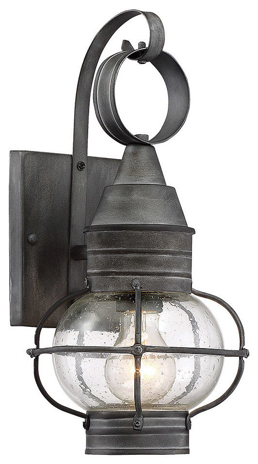Enfield 7" 1-Light Wall Lantern, Oxidized Black Clear Seeded Glass ...