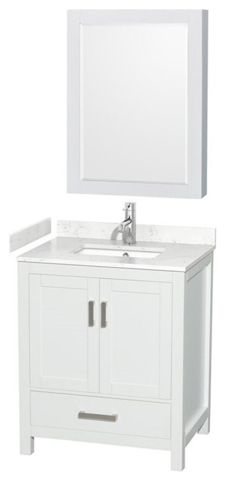 Wyndham Collection Sheffield 30" Wood Single Bathroom Vanity in White ...