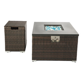 Square Steel Tabletop Outdoor Fire Pit Table with Lid - Tropical - Fire ...