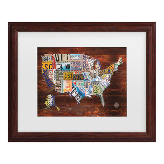 Masters Fine Art 'Usa License Plate Map On Wood' Matted Framed Art, 16 ...