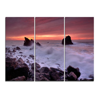"Force of Sea Hitting Rocky Coast" Metal Wall Art, 3 Panels, 36"x28 ...