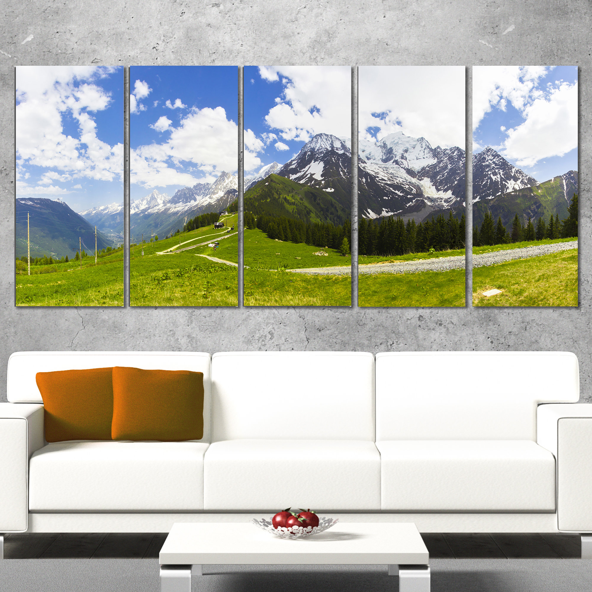 "Valley in French Alps Panorama" Landscape Artwork Canvas, 60"x28" 5 ...
