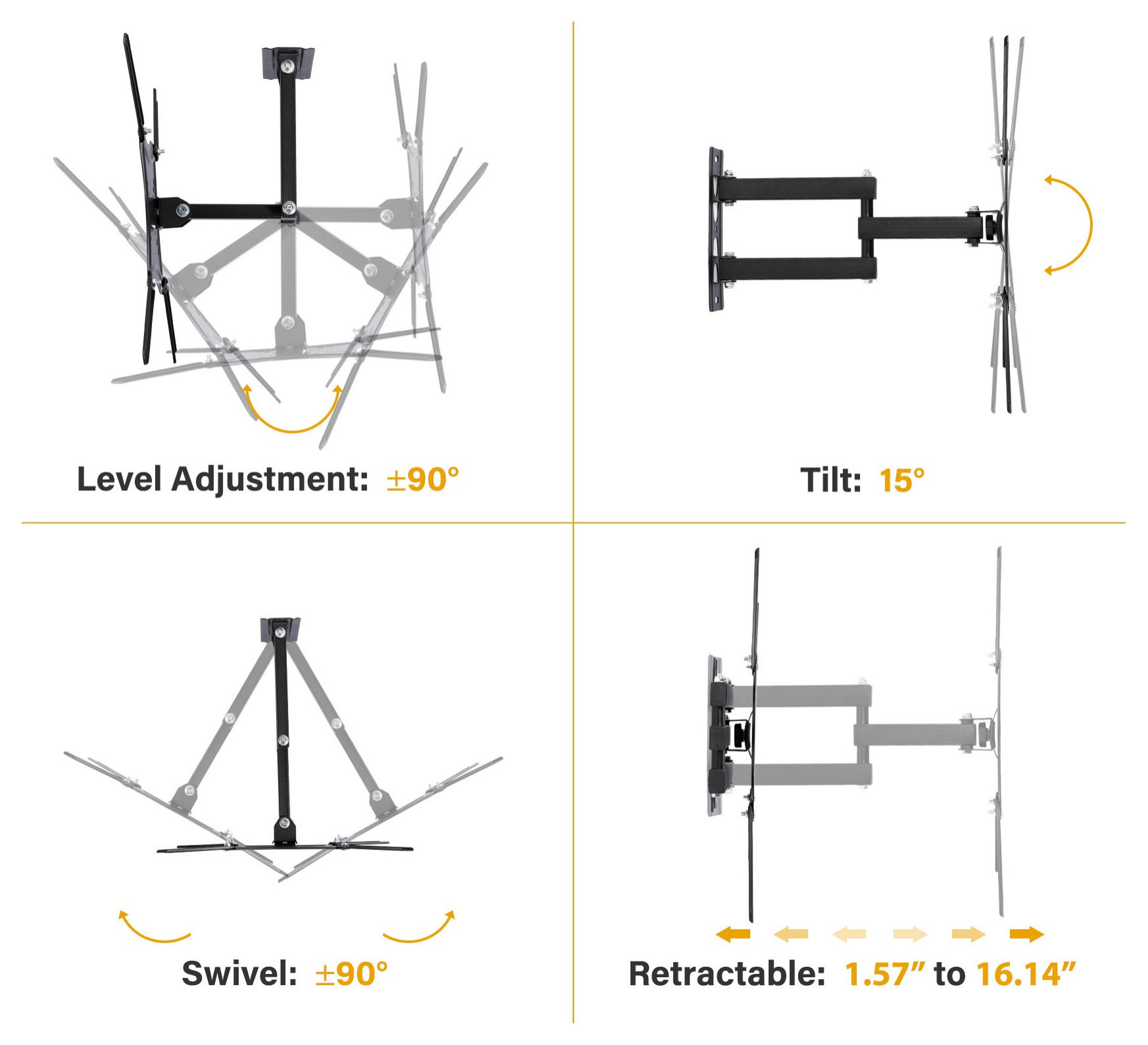 Full Motion Double-arm TV Wall Mount Bracket for 20 to 60" Screens ...