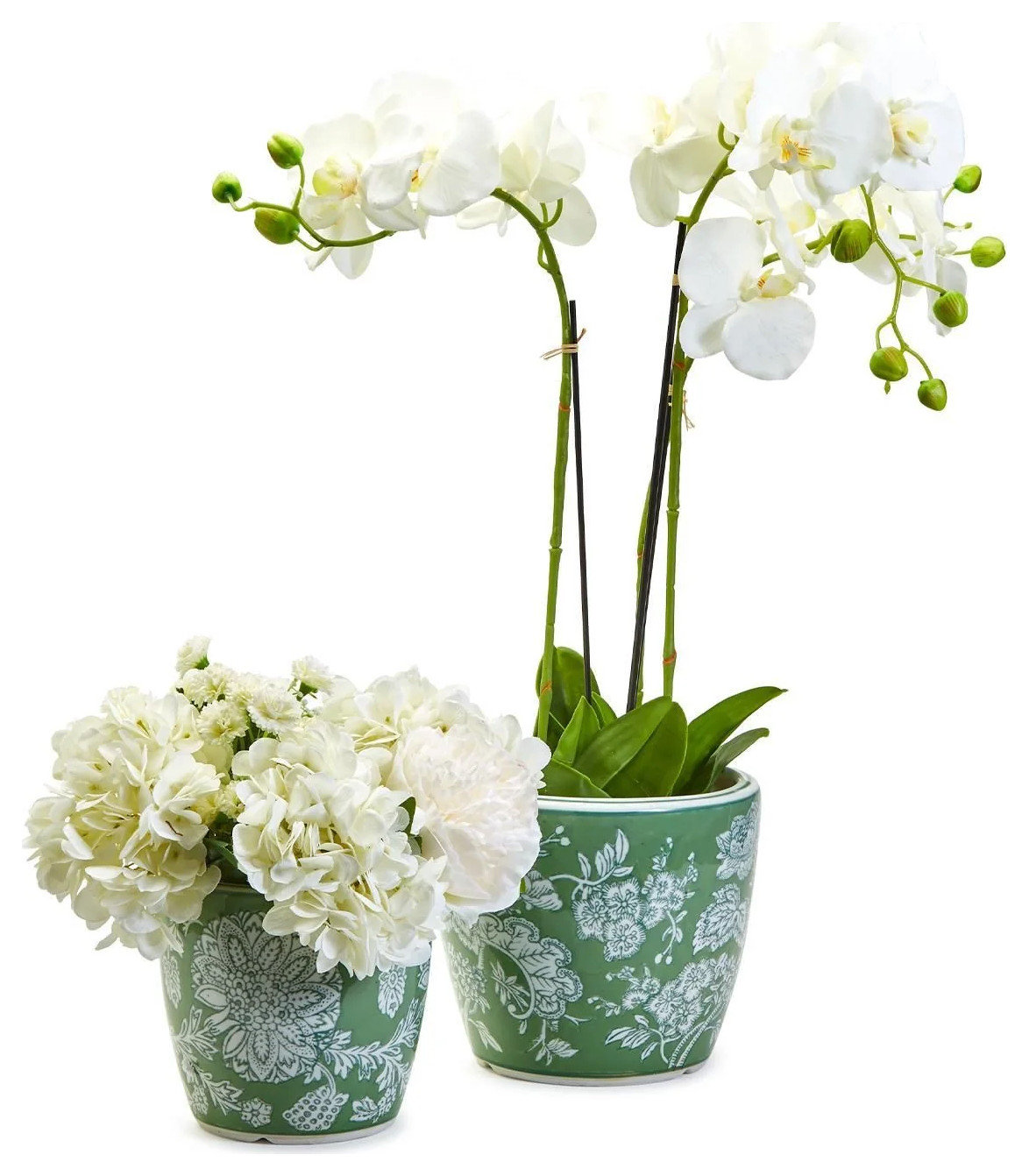 Two's Company Countryside Set of 2 Hand-Painted Green Cachepot ...