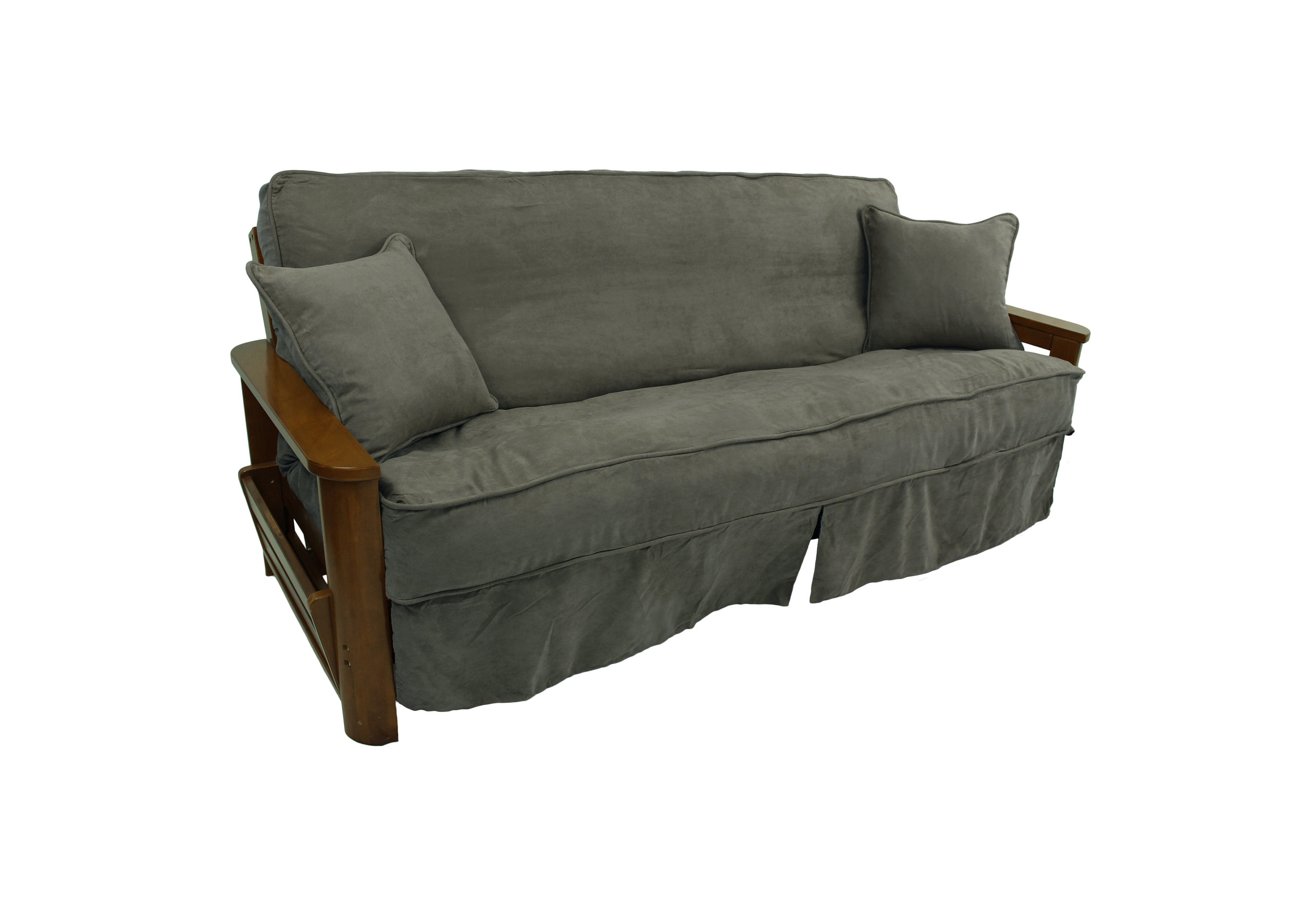Full Futon Slip Cover With Throw Pillows, 3-Piece Set, Steel Gray ...