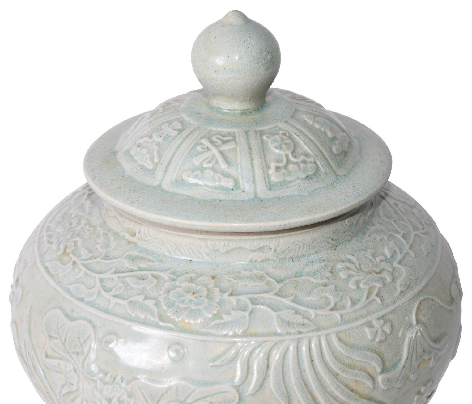 Sage Green Embossed Fish Porcelain Ginger Jar - Asian - Decorative Jars ...