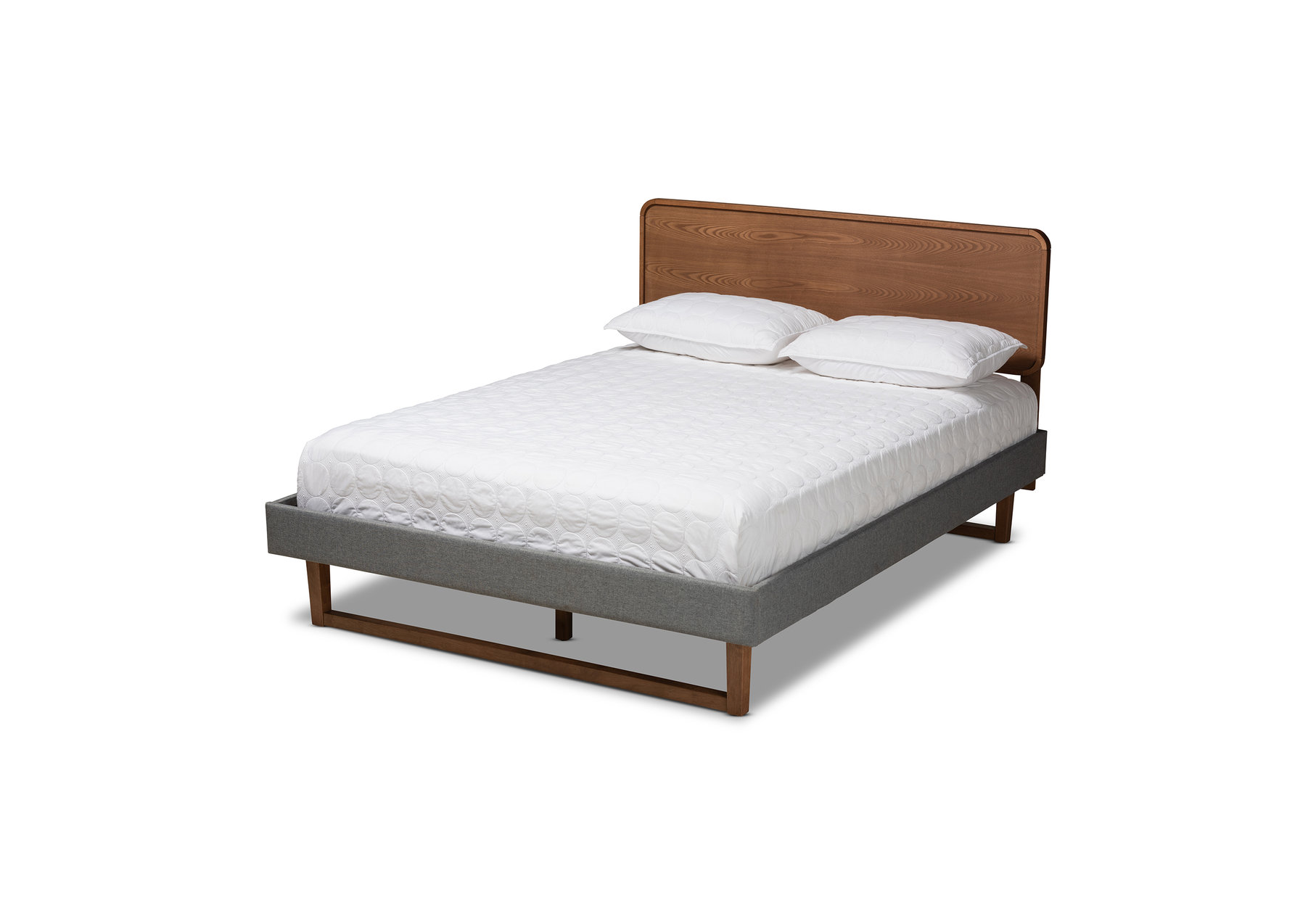 Janetta Dark Gray Fabric Upholstered Walnut Brown Wood Full Platform ...