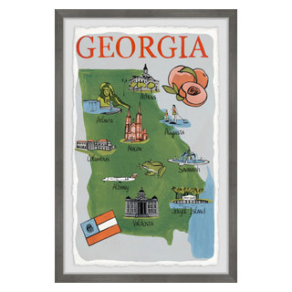 "Illustrated Map of Georgia, The Peach State" Framed Painting Print ...