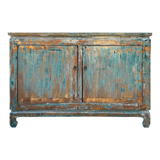 Distressed Rustic Teal Blue 2 Doors Credenza Sideboard Console Cabinet ...