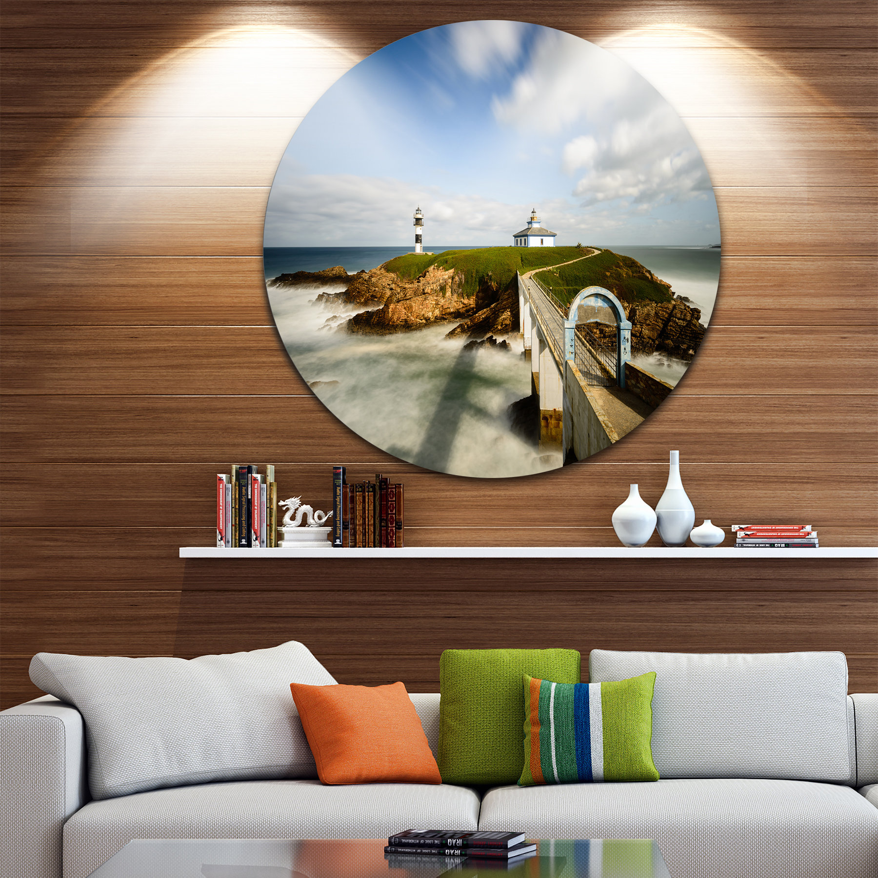 Cloudy Illa Pancha Lighthouse, Seashore Photo Round Wall Art, Disc of ...