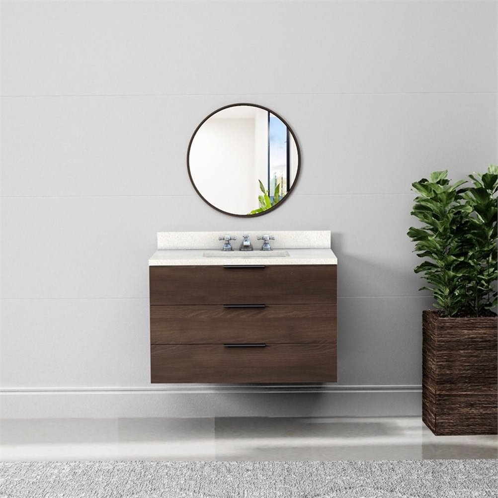 RoomAndLoft Soho 36" Wood Bathroom Vanity in Brown - Quartz Top & 1 ...