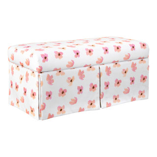 Andrews Skirted Storage Bench in Floating Petals Pink - Contemporary ...