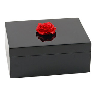 Lacquer Medium Box, Red Rose Handle Black Box - Contemporary ...