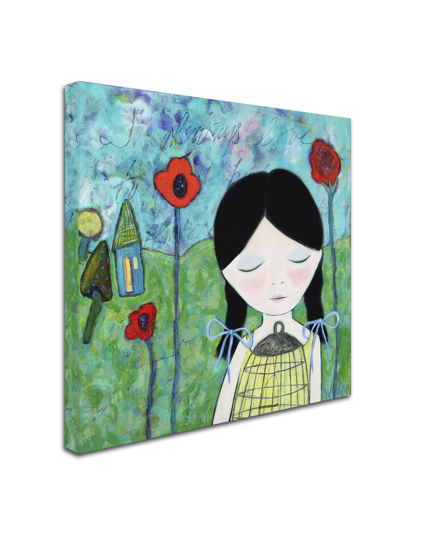 Wyanne 'Big Eyed Girl Wish' Canvas Art, 18"x18" - Contemporary - Prints ...