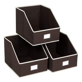 Trapezoid Open Storage Boxes with Fabric Wrapping, Set of 3, Brown ...