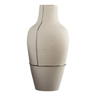 Elegant Matte White Silver Vase 17.5" Crinkled Parchment Paper Texture ...