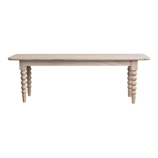 Rubberwood and Oak Wood Veneer Bench With Turned Legs, Natural - Modern ...