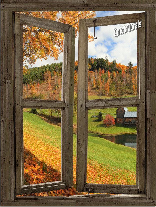 Vermont Cabin Window Peel & Stick (1 piece) Canvas Wall Mural - Rustic ...