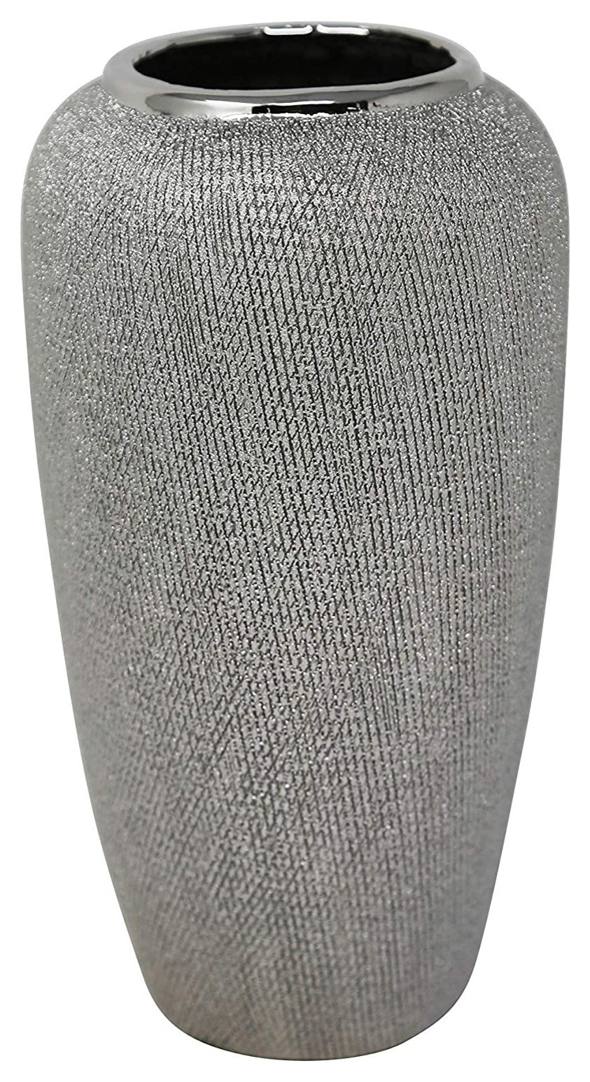 Decorative Tapered Ceramic Vase with Textured Pattern, Silver ...