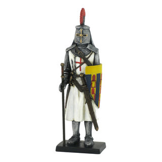 Armored Crusader With Staff and Striped Shield Statue - Contemporary ...