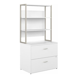 Hybrid Lateral File Cabinet with Shelves in Modern Hickory - Engineered ...