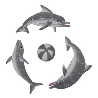 Playing Dolphins Ceramic Swimming Pool Mosaic - Blue - 48"x48", 48"x48 ...