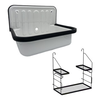 Wall Mounted Service / Utility Sink, White Glazed Steel, with Storage ...
